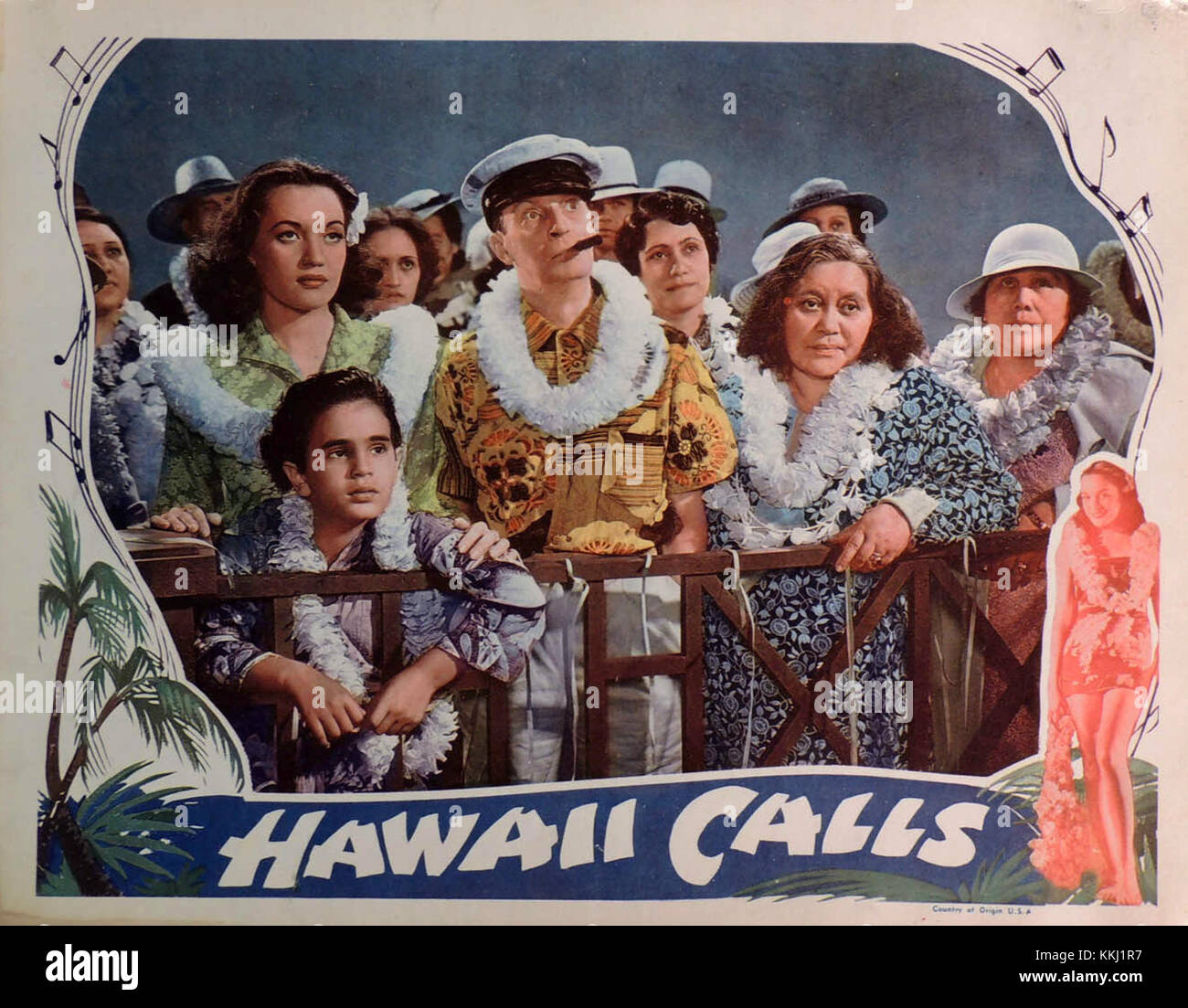A lobby card from the film 'Hawaii Calls,' showcasing the promotional ...