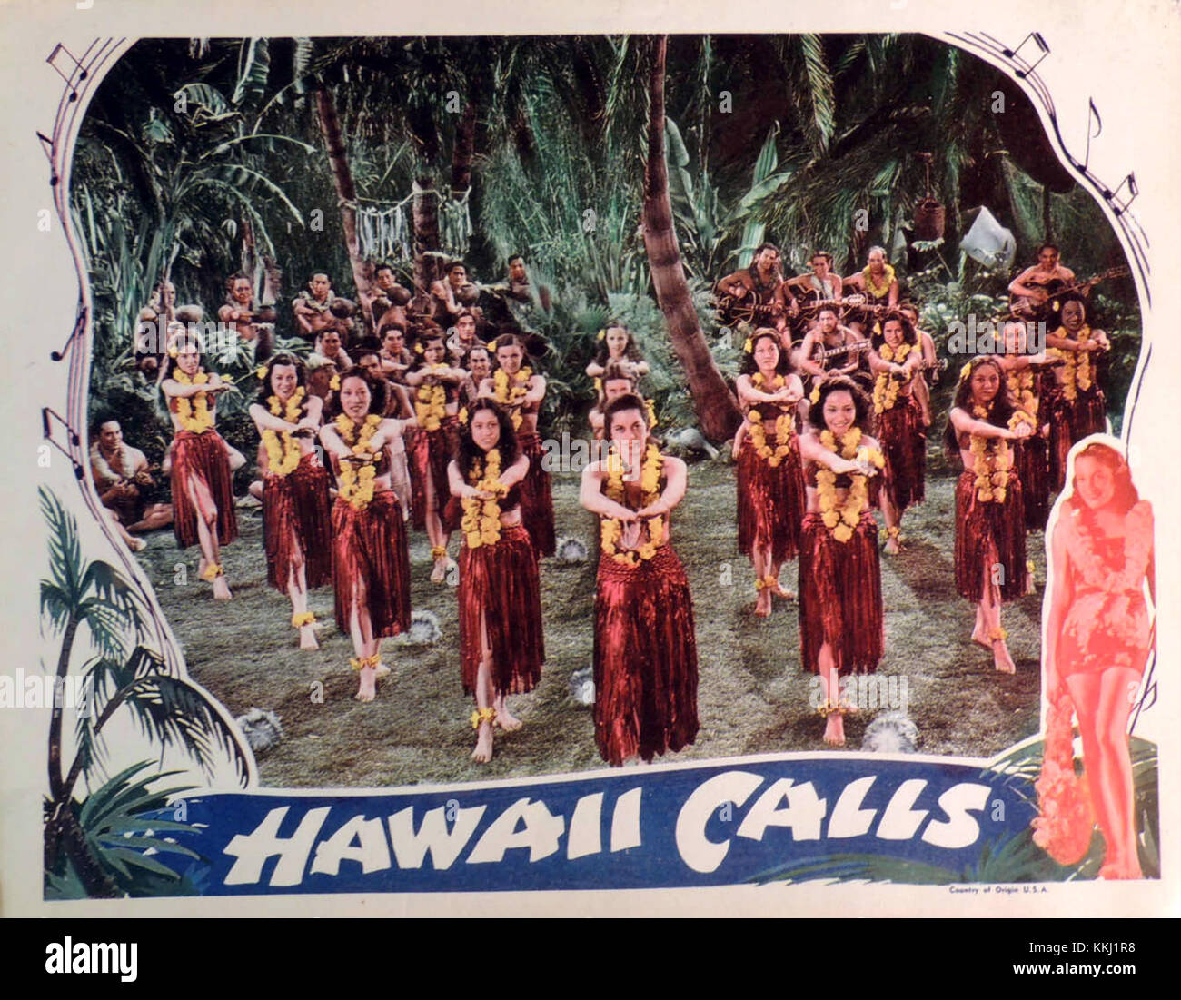The 'Hawaii Calls' lobby card promotes a film or production featuring ...