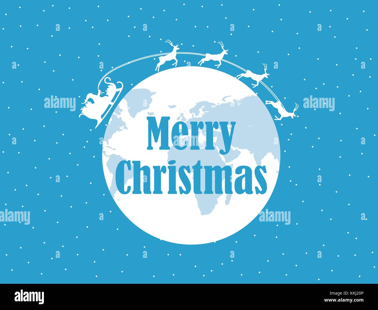 Happy Christmas, Santa Claus is flying in a sleigh with deer around the ...