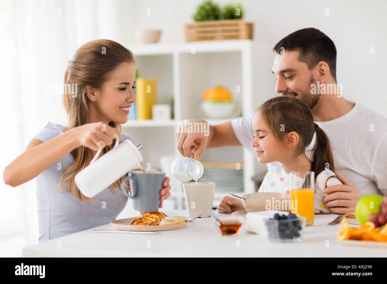 happy family having breakfast at home Stock Photo - Alamy