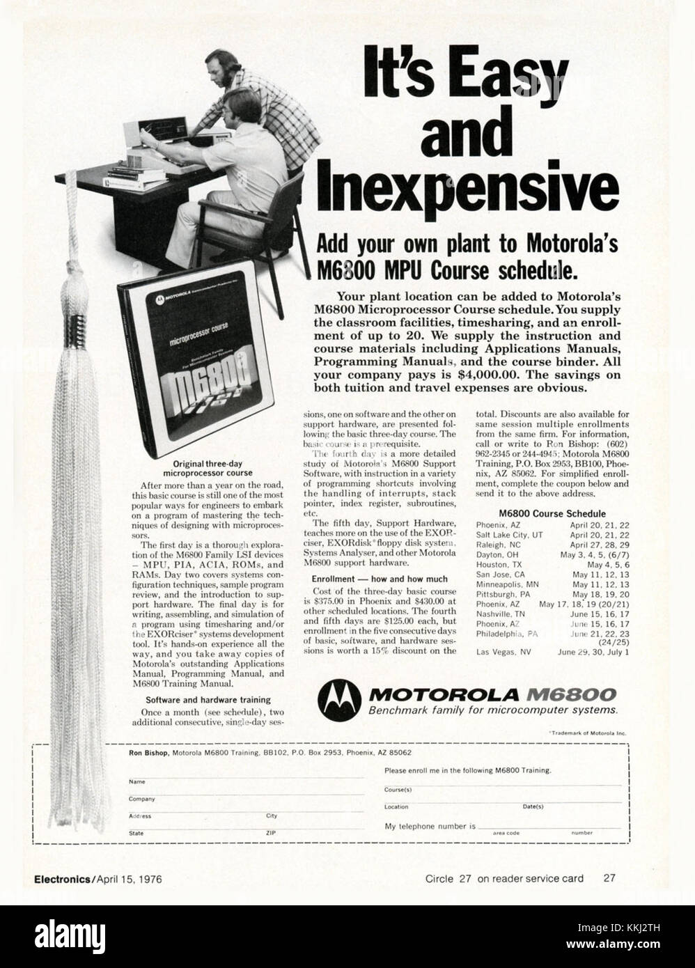 The Motorola M6800 training ad from April 1976 highlights the ...