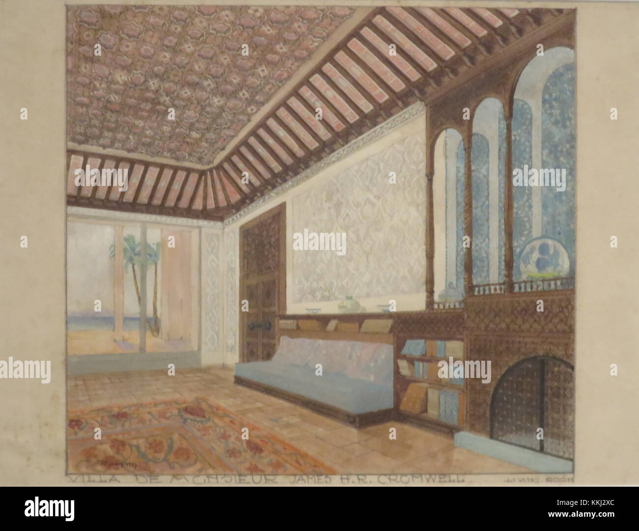 This 1937 drawing depicts a design scheme for the living room of ...