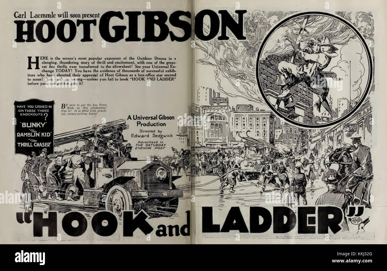 This advertisement promotes the silent film *Hook and Ladder ...