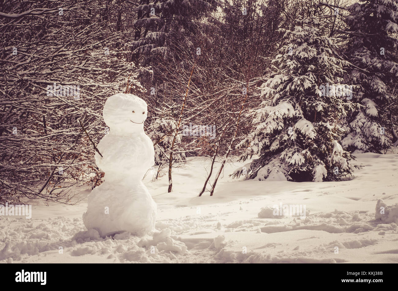 big snowman in winter forest Stock Photo - Alamy