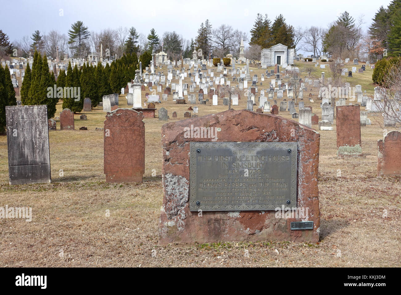 The site of the First Meeting House in Simsbury, Connecticut, located ...