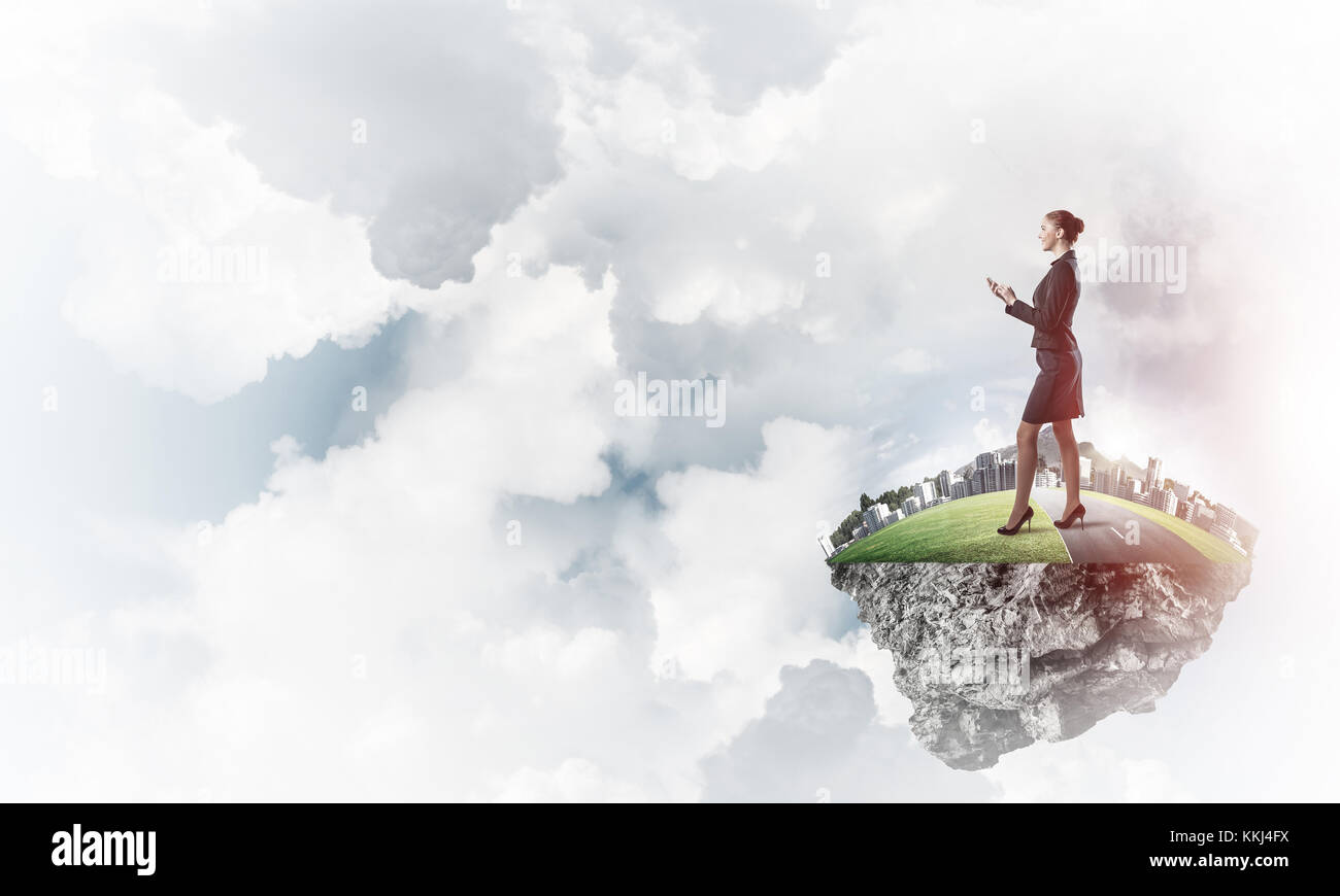 Confident lady boss and modern city as concept of eco green cons Stock ...