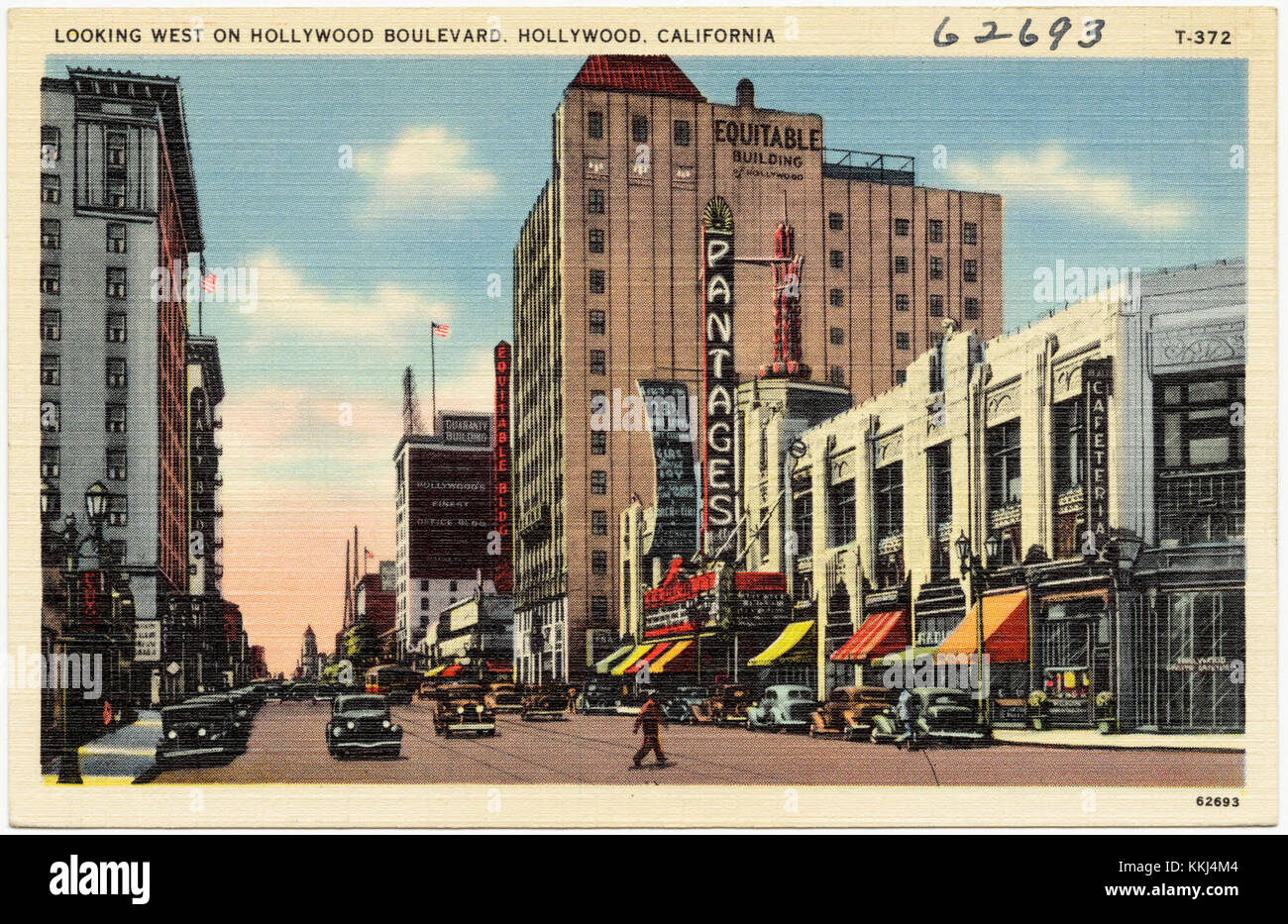 A historical photograph capturing the view looking west on Hollywood ...