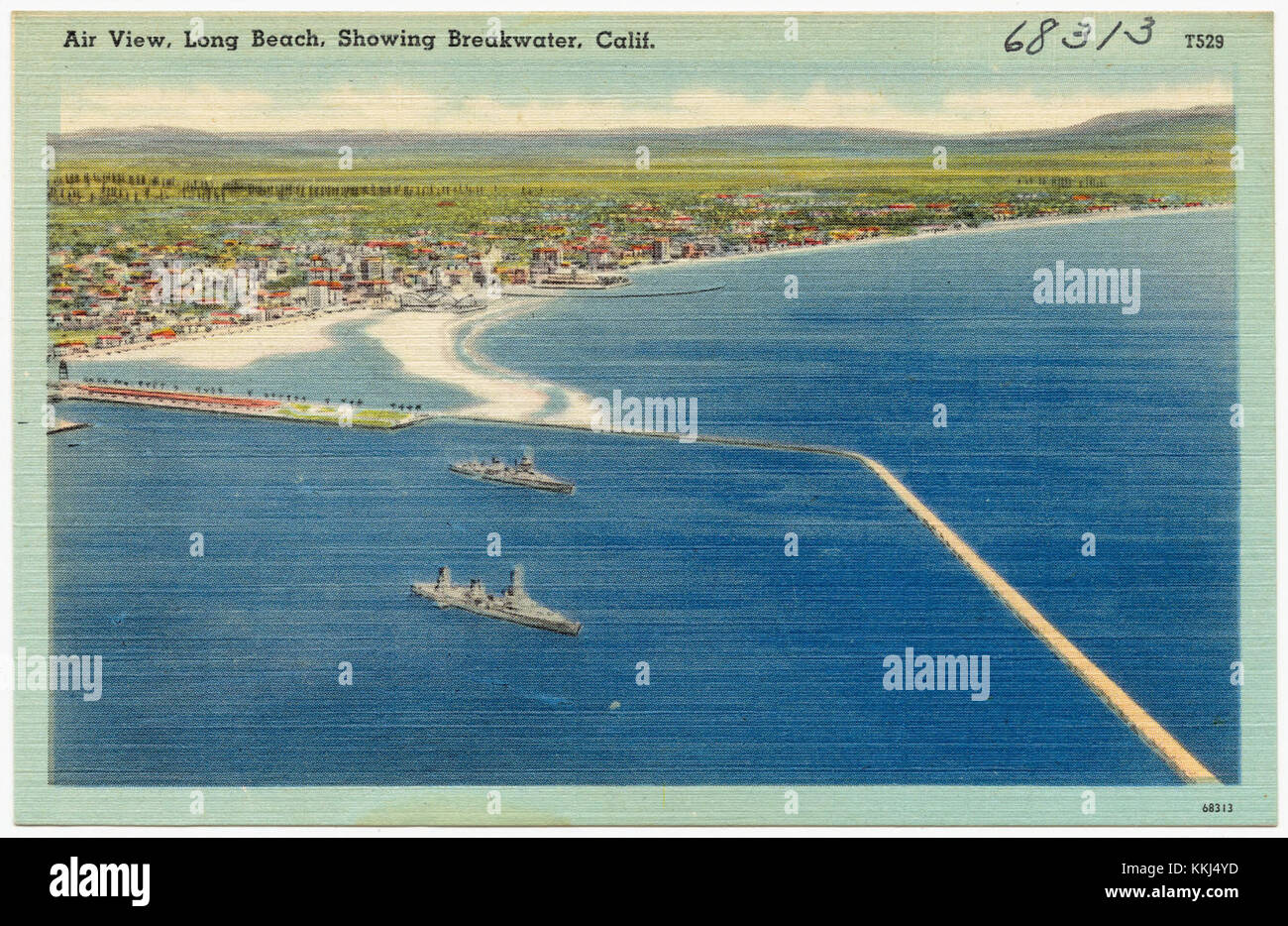 An aerial view of Long Beach, California, showing its breakwater and ...