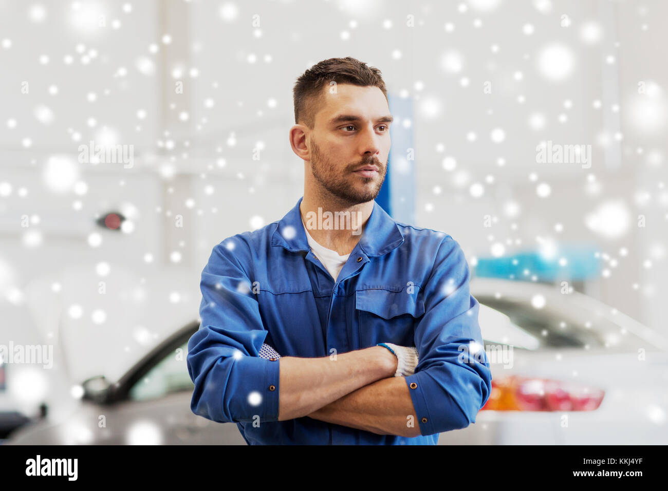 happy auto mechanic man or smith at car workshop Stock Photo - Alamy