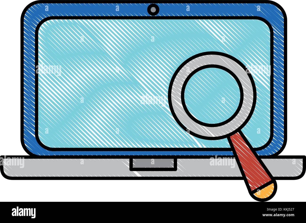 laptop computer with magnifying glass vector illustration Stock Vector ...