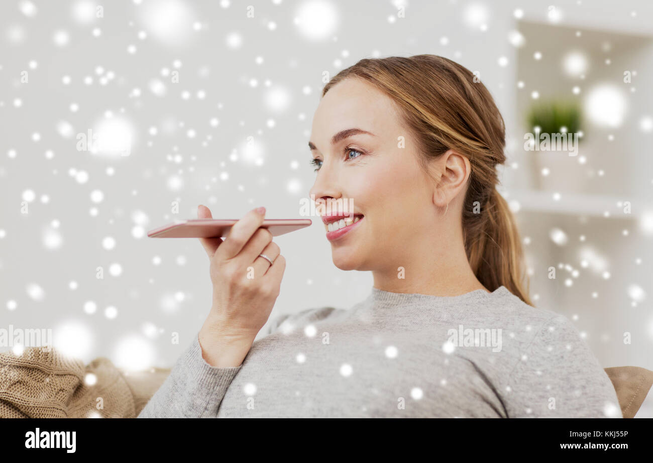 woman using smartphone voice command recorder Stock Photo - Alamy