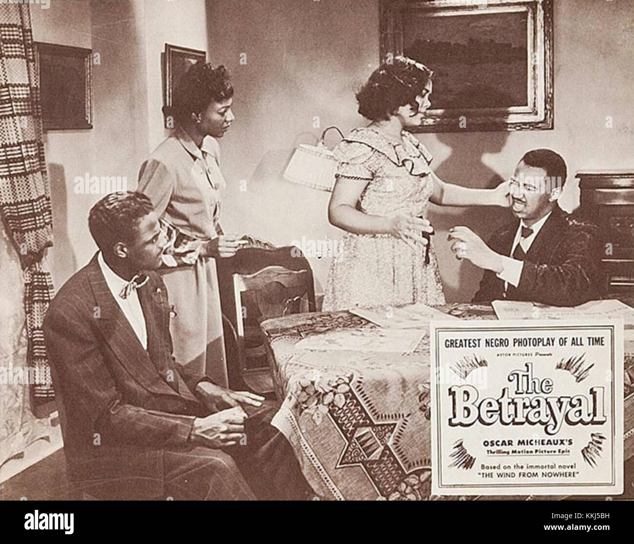 This lobby card is from the film 'Betrayal,' showcasing a scene from ...