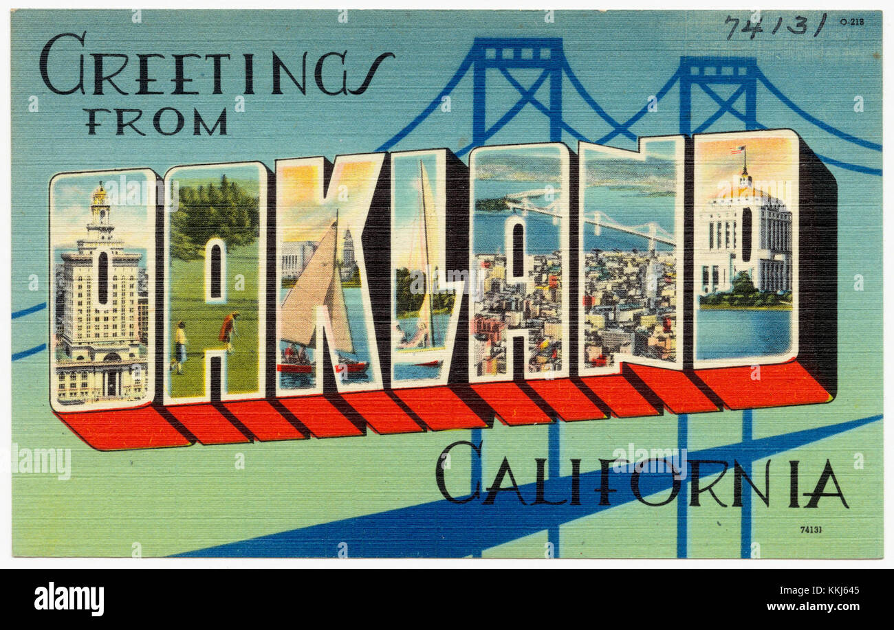 This vintage postcard features a scenic view of Oakland, California ...