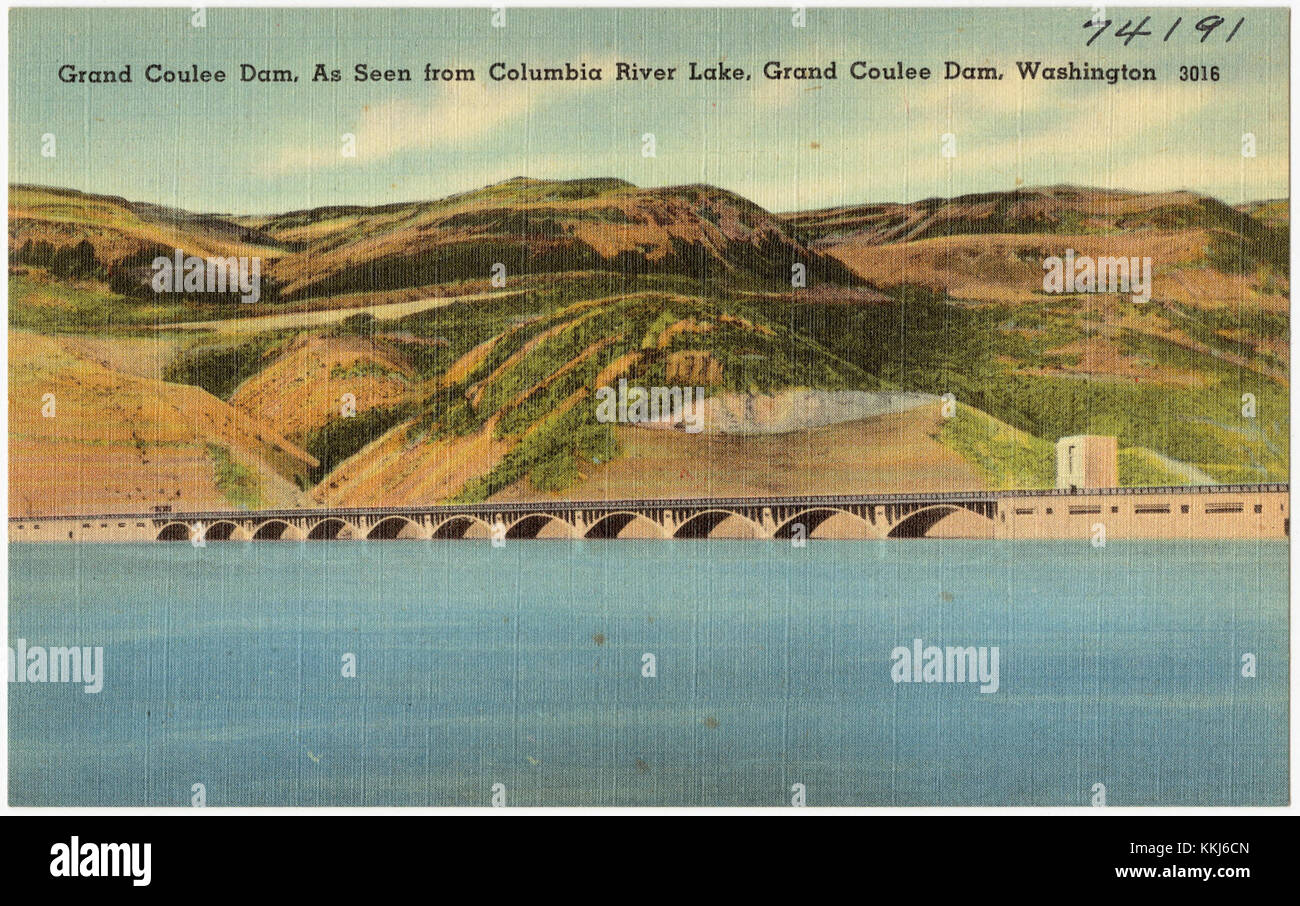 This image shows the Grand Coulee Dam, located on the Columbia River in ...