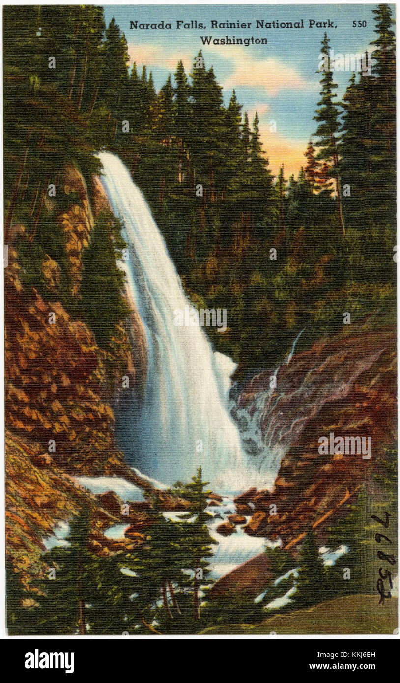 Narada Falls is a waterfall located in Rainier National Park ...