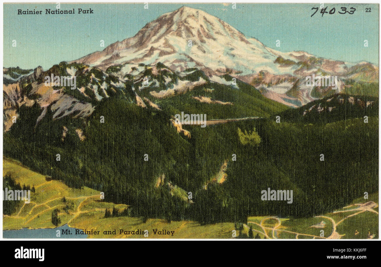 This image showcases Rainier National Park, including the majestic Mt ...