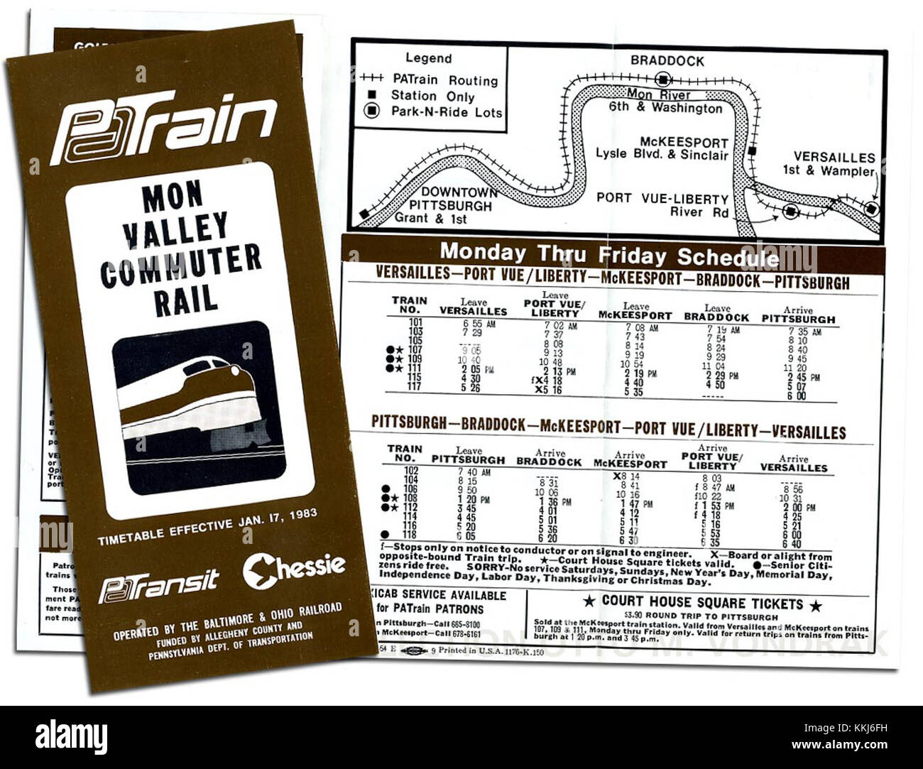 The PATrain timetable from January 1983 outlines the scheduling and ...