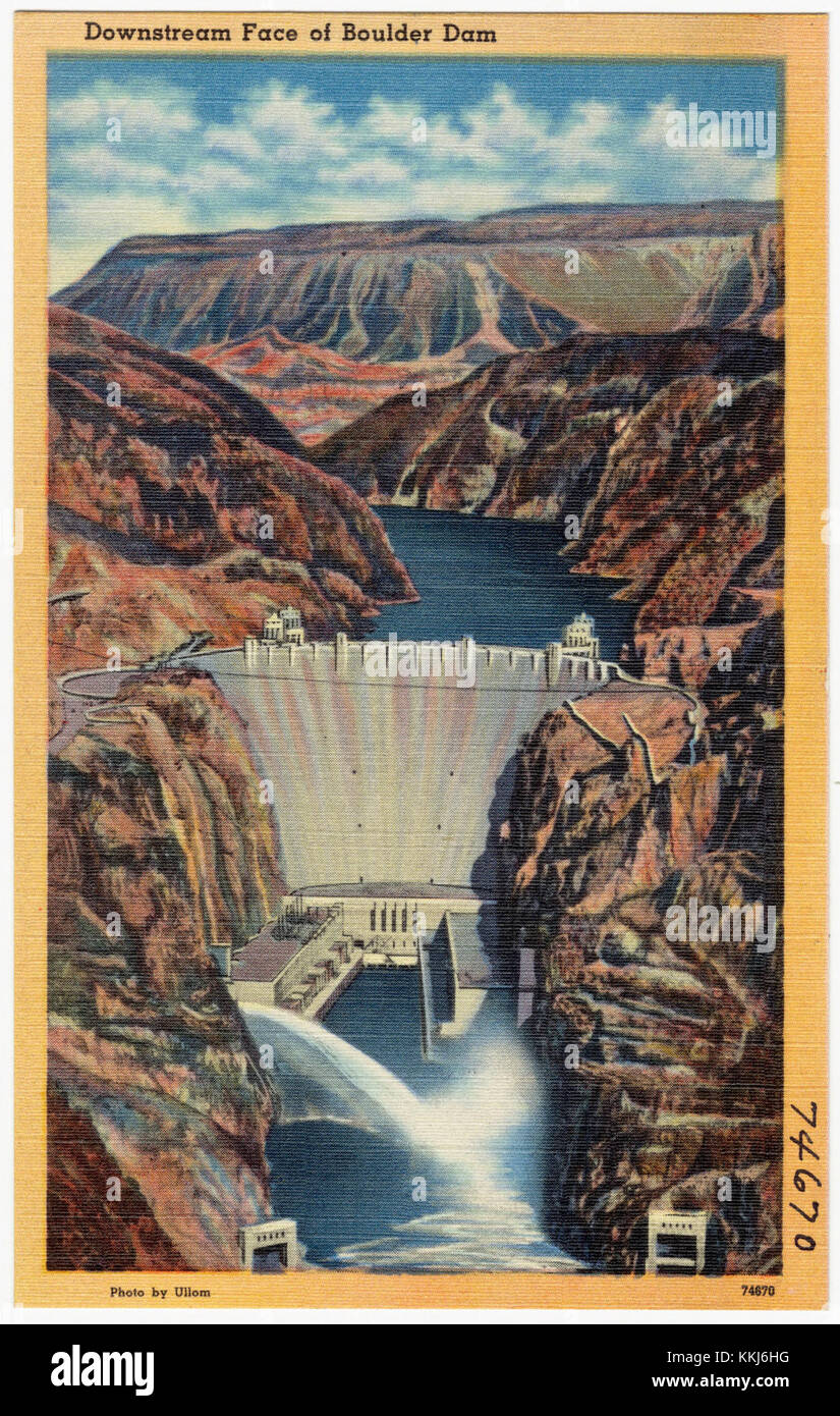 The downstream face of the Boulder Dam, also known as Hoover Dam ...