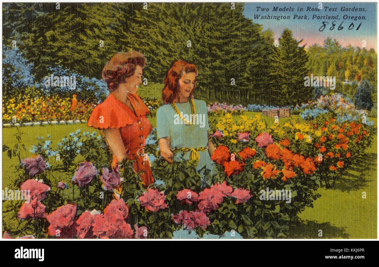 This image features two models posing in the rose test gardens of ...