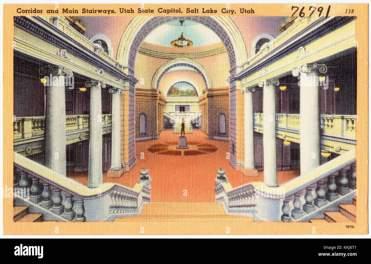 The image showcases the corridor and main stairs of the Utah State ...