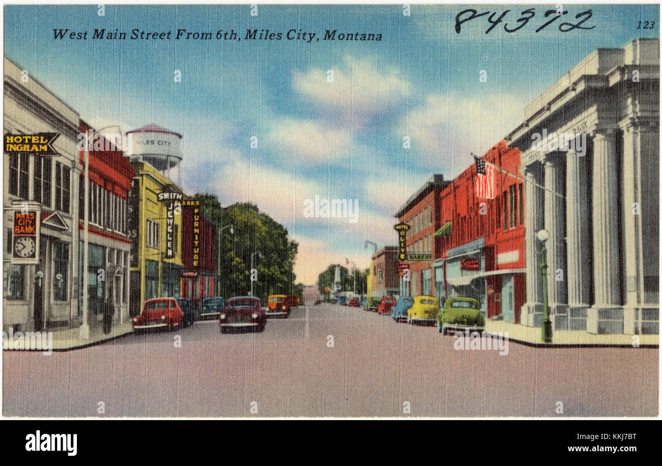 A historical view of West Main Street in Miles City, Montana, taken ...