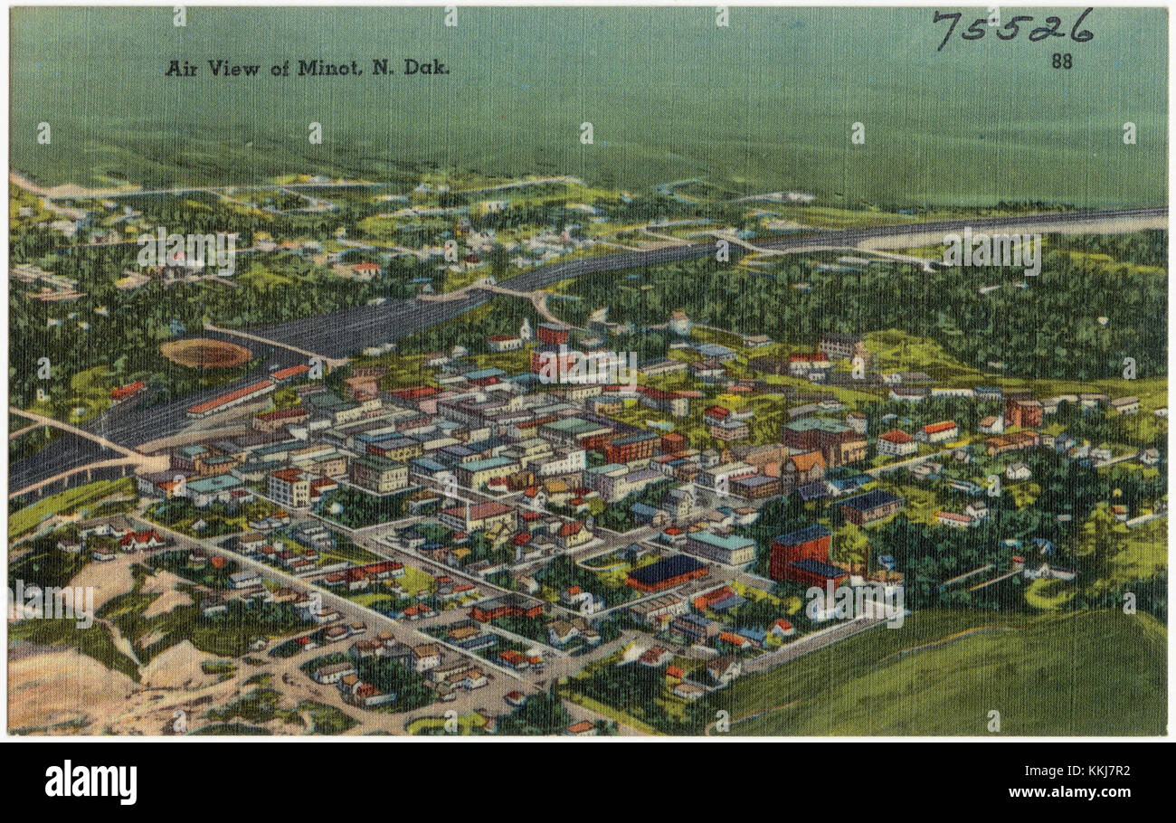 An aerial view of Minot, North Dakota, captures the city’s landscape ...