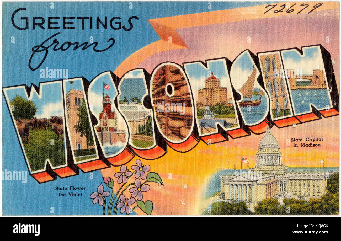 This postcard from Wisconsin features scenic views and landmarks ...