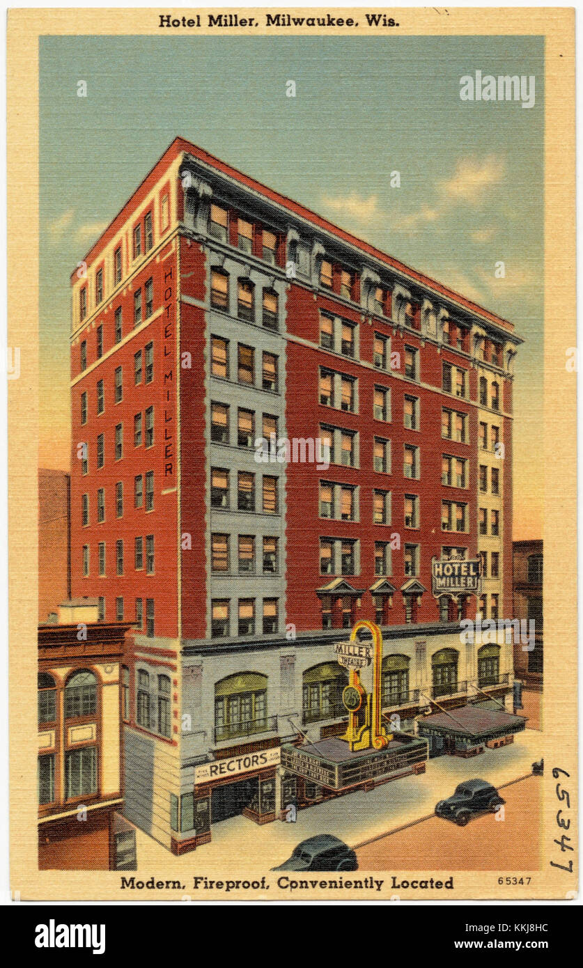 A historical postcard depicting Hotel Miller in Milwaukee, Wisconsin ...