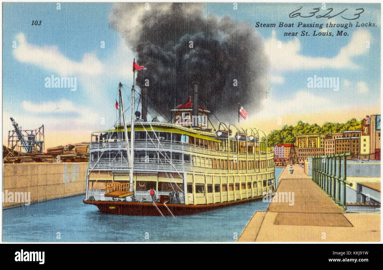 A steamboat passing through locks near St. Louis, Missouri, highlights ...