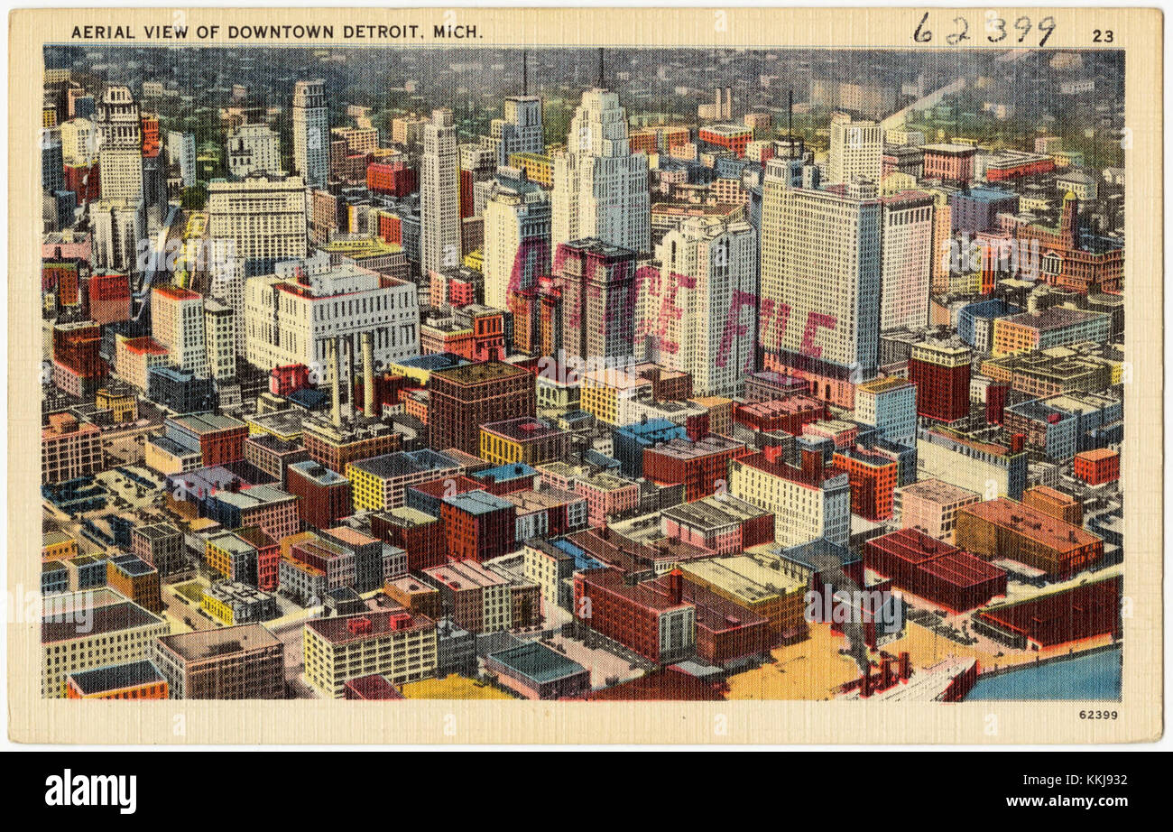 An aerial photograph of downtown Detroit, Michigan, showcasing the ...