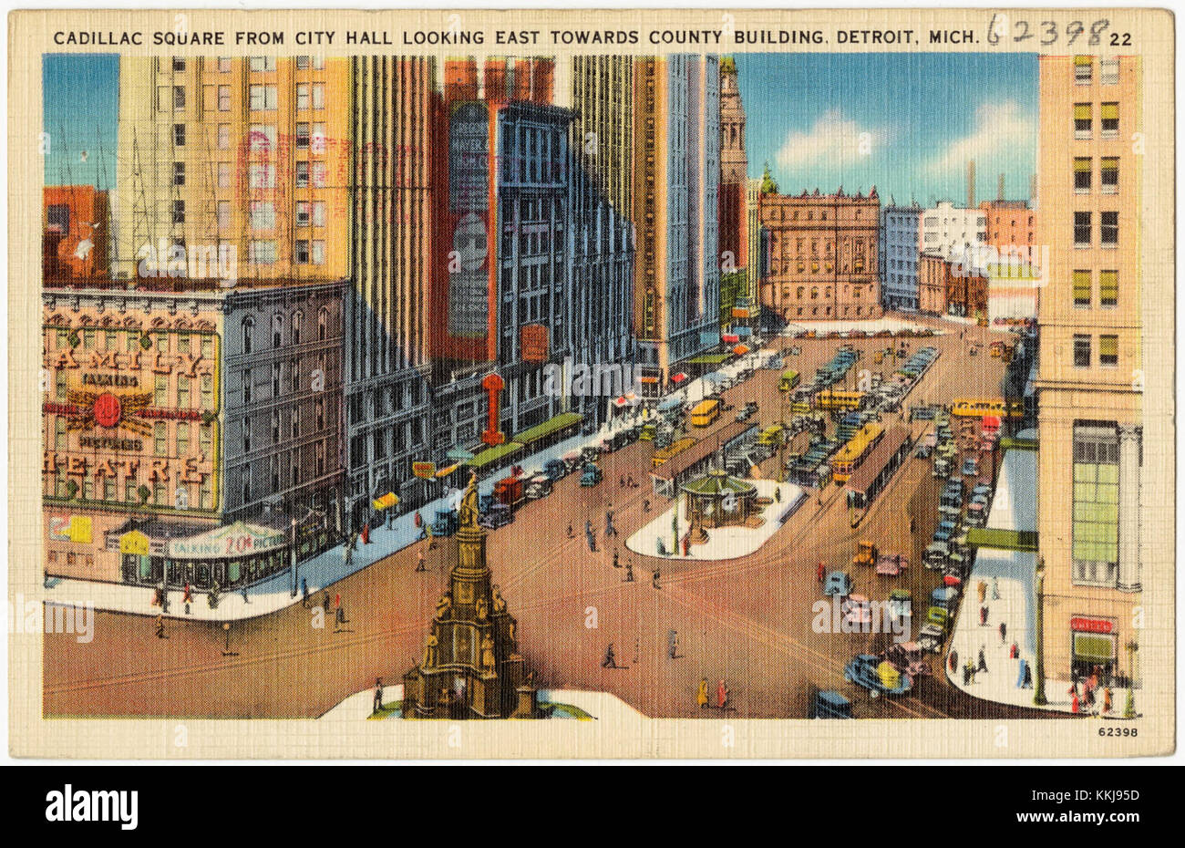 This historical image of Cadillac Square in Detroit, Michigan, shows ...