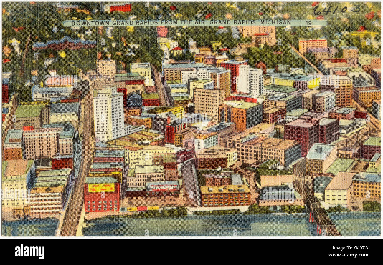 An aerial view of downtown Grand Rapids, Michigan, showcasing the city ...