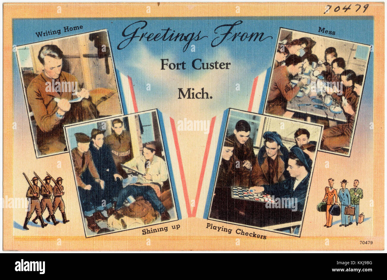 This historical image from Fort Custer, Michigan, depicts soldiers ...