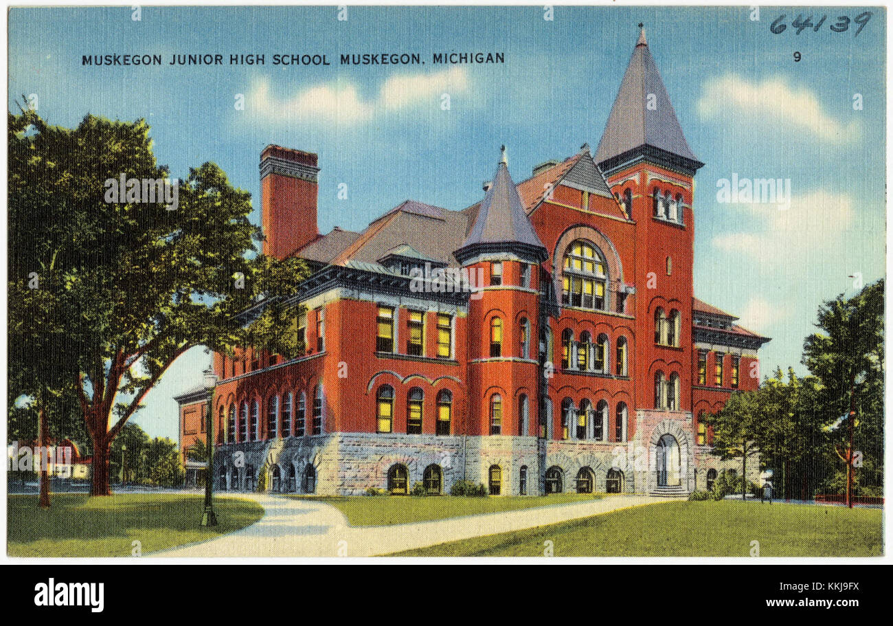This 1940s photograph showcases Muskegon Junior High School in Muskegon ...