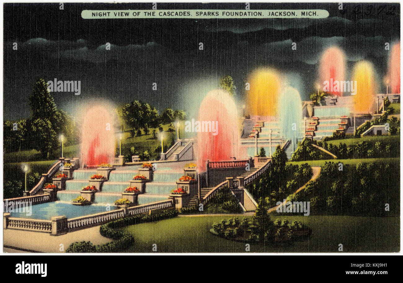 A night view of the Cascades, a popular waterfall located within the ...