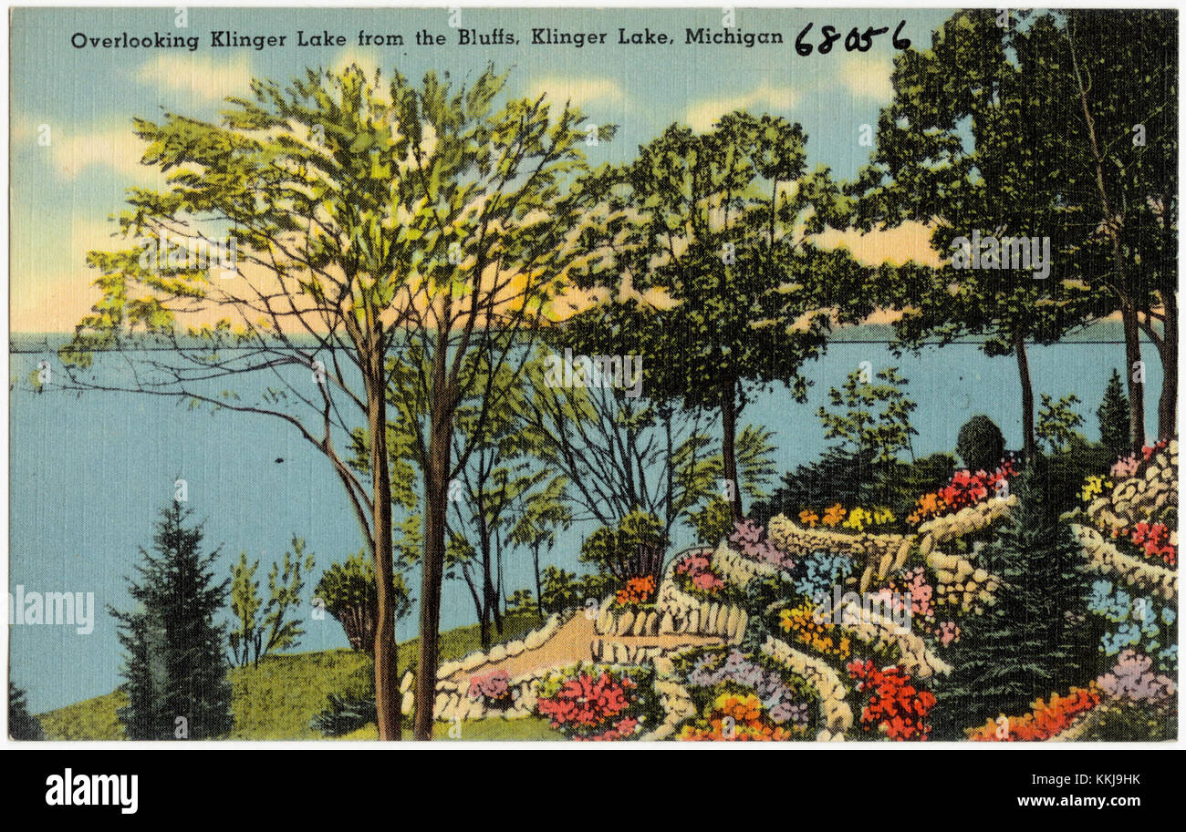 A scenic view overlooking Klinger Lake from the bluffs in Michigan ...