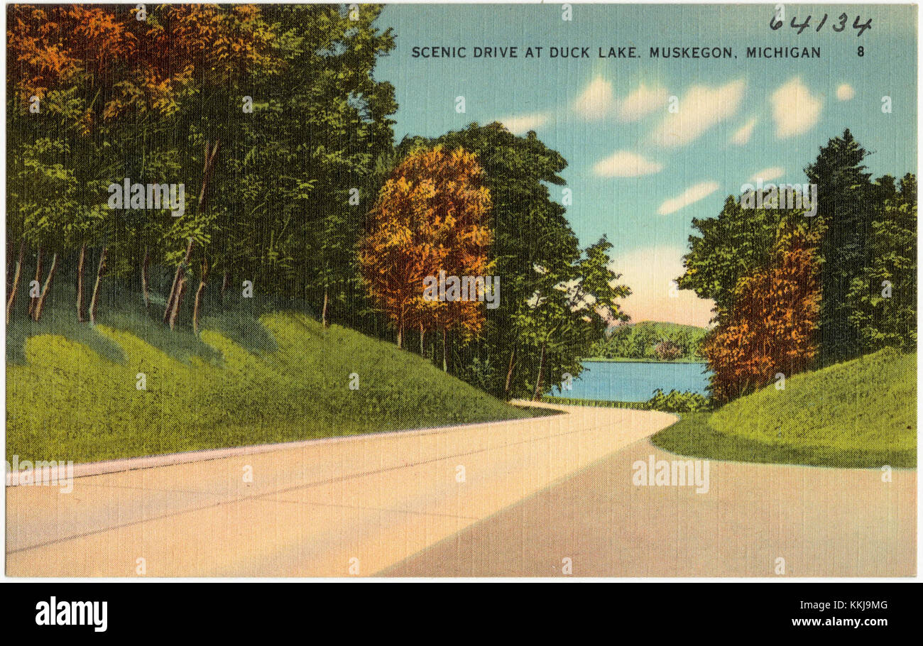 This photograph captures a scenic view from a drive around Duck Lake in ...
