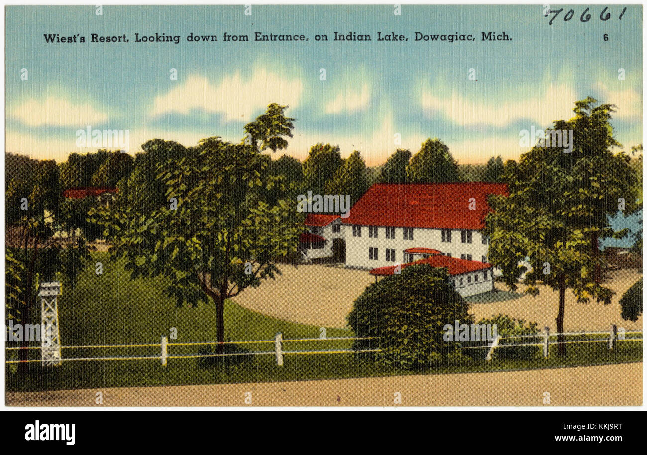 Wiest's Resort, looking down from entrance, on Iron Lake, Dowagiac ...
