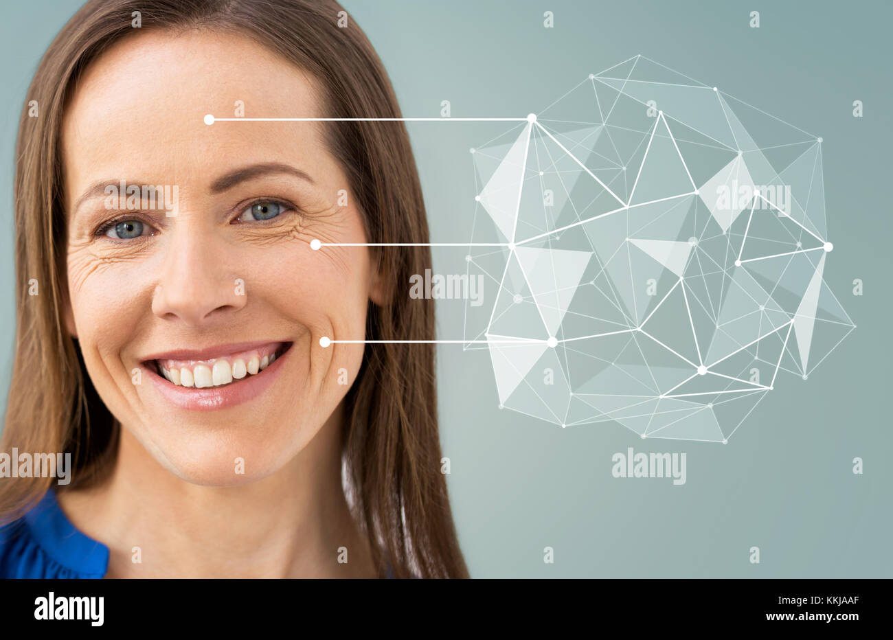 middle aged woman with pointers on her face Stock Photo - Alamy