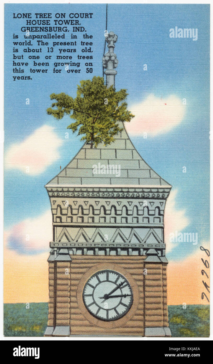 The lone tree on the courthouse tower in Greensburg, Indiana, is a ...