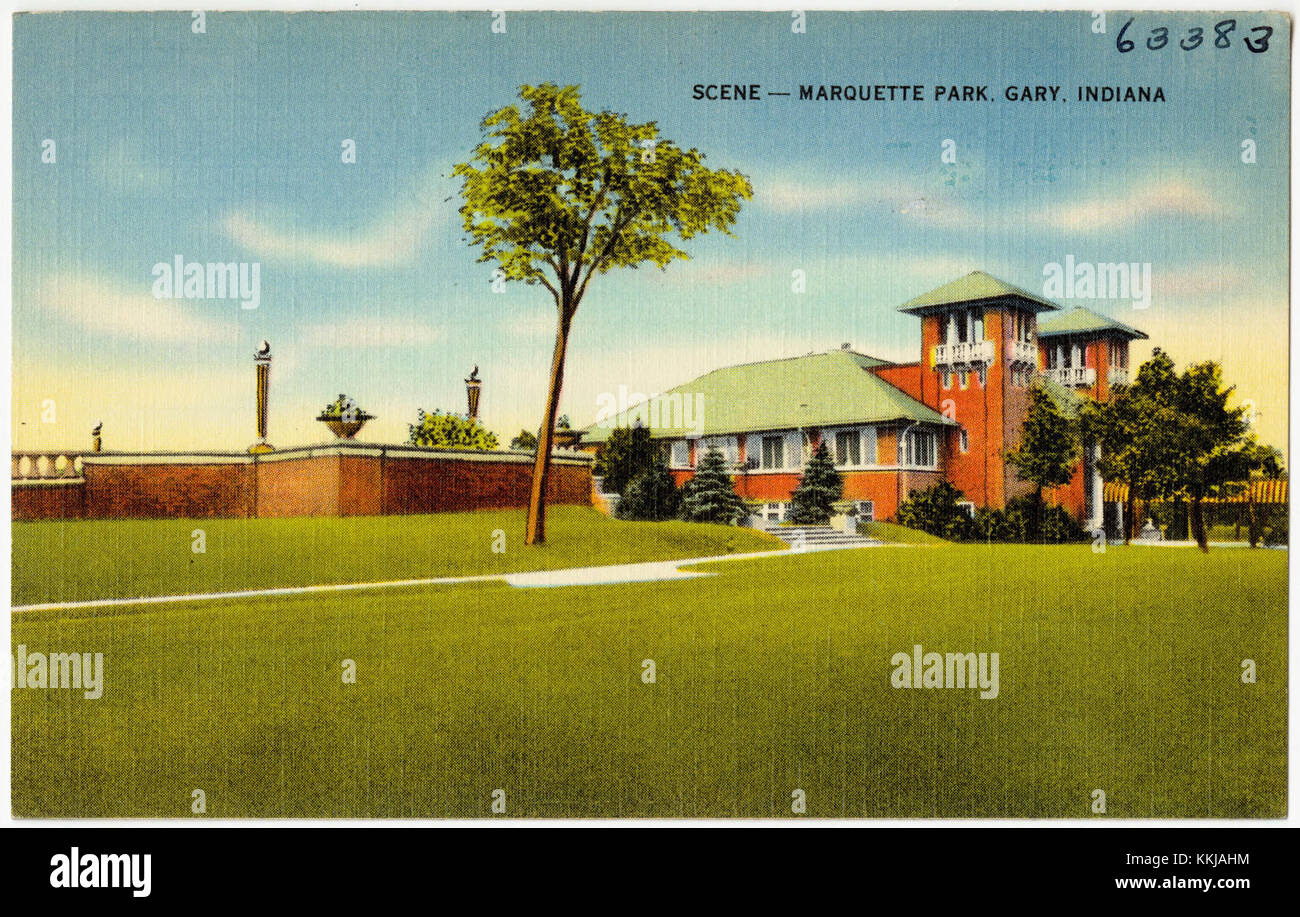 The scene depicts Marquette Park in Gary, Indiana, showcasing the park ...