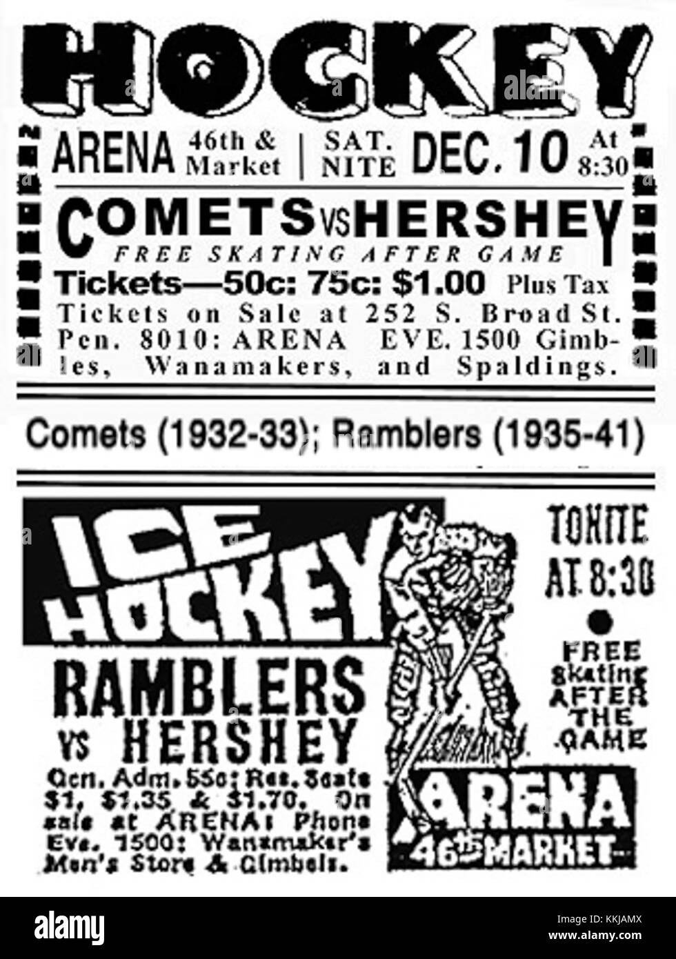 Advertisements displayed at the Philadelphia Arena during hockey games ...