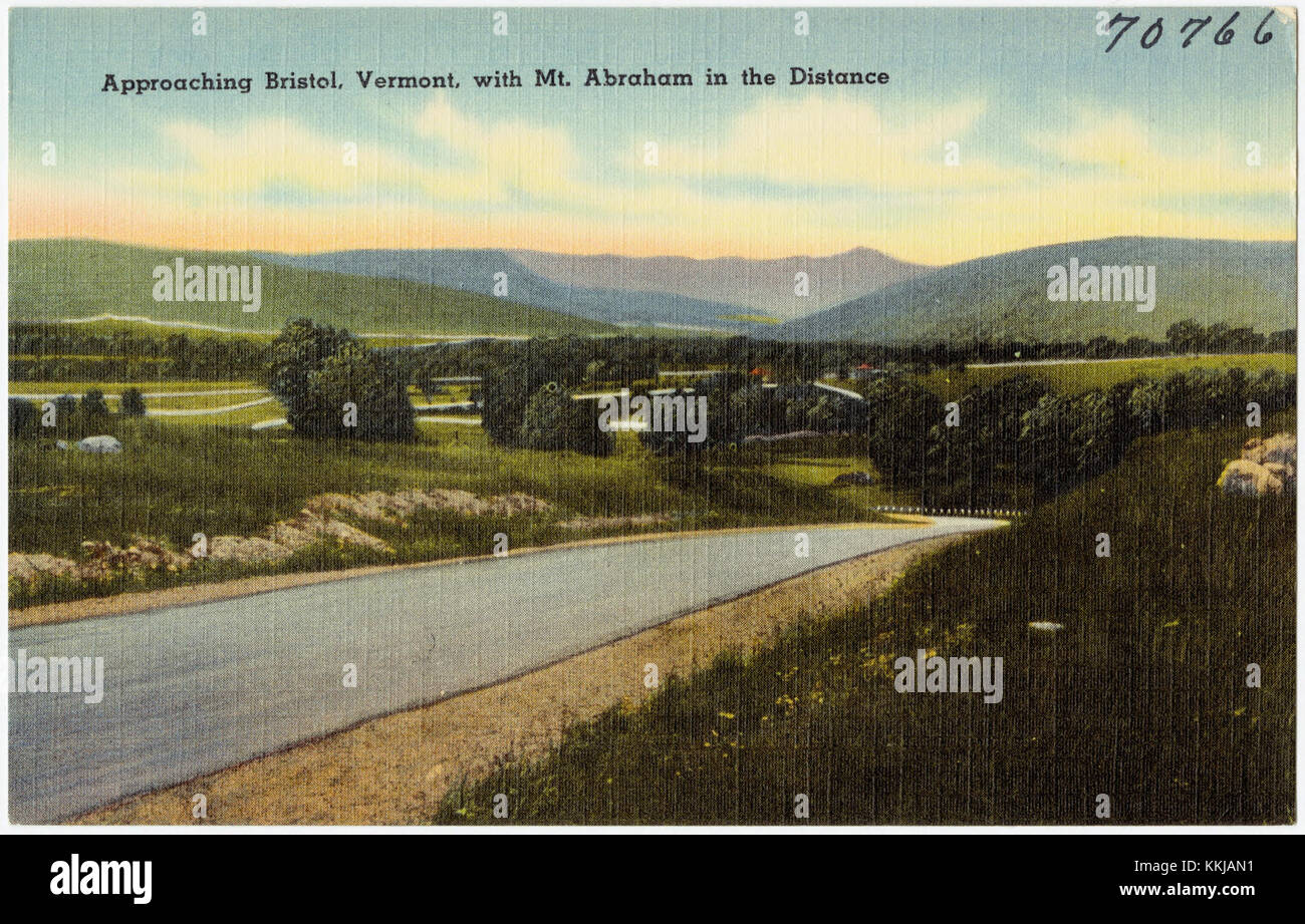 This photograph captures the view of approaching Bristol, Vermont, with ...