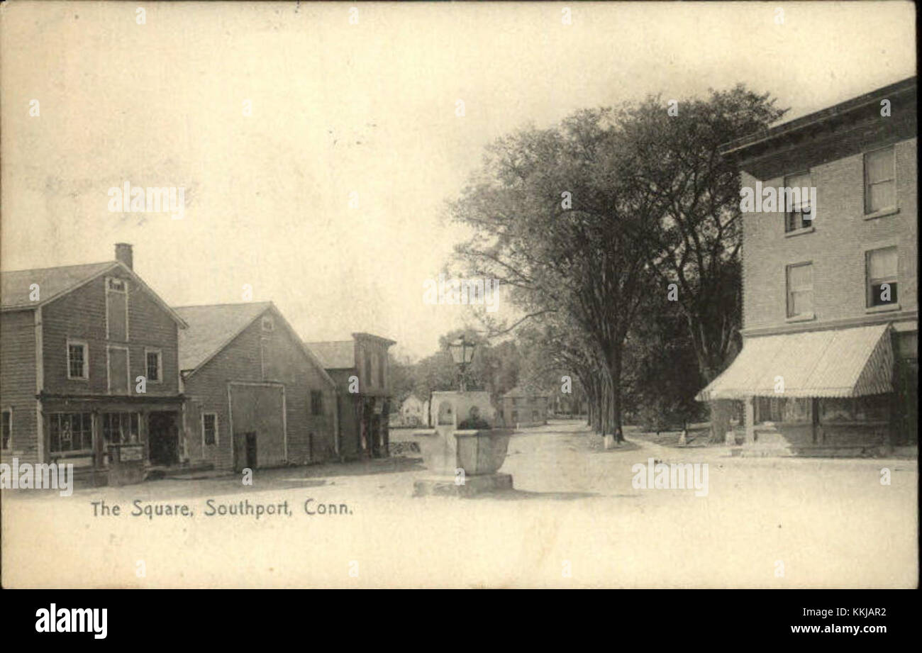 Postcard depicting Southport, Connecticut, square in 1908. The image ...