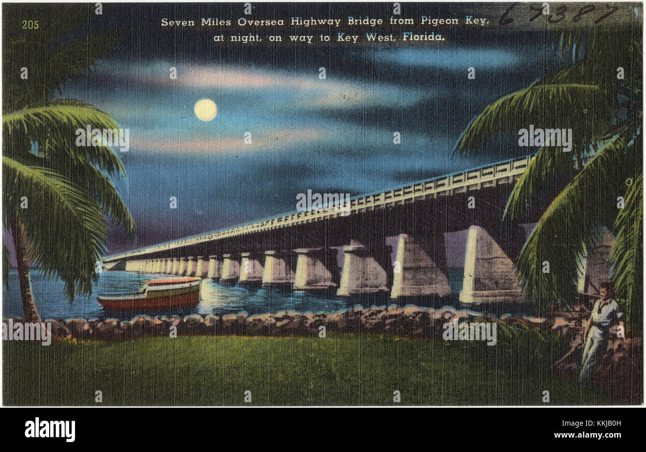 Seven Miles Oversea Highway Bridge from Pigeon Key, at night, on way to ...