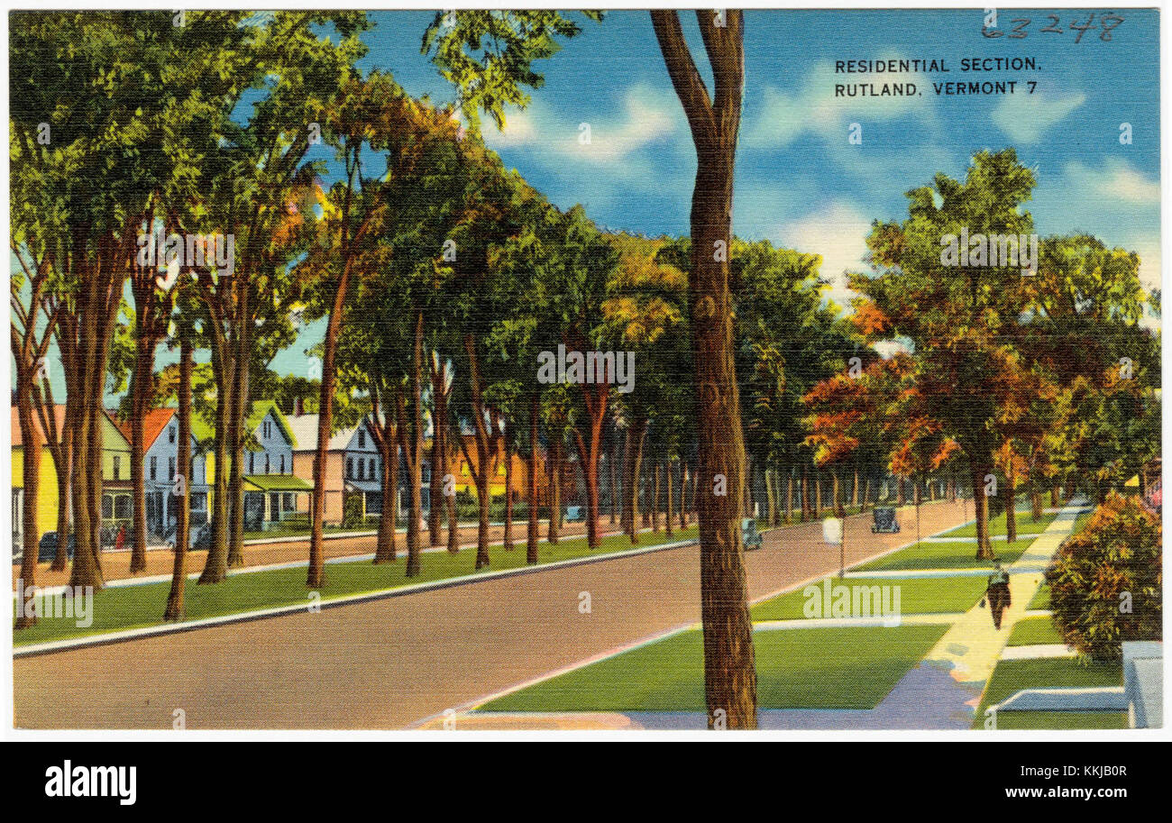 This image shows a residential area in Rutland, Vermont, providing a ...