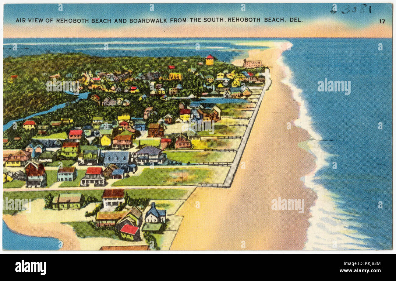 Aerial view of Rehoboth Beach, Delaware, showing the iconic boardwalk ...
