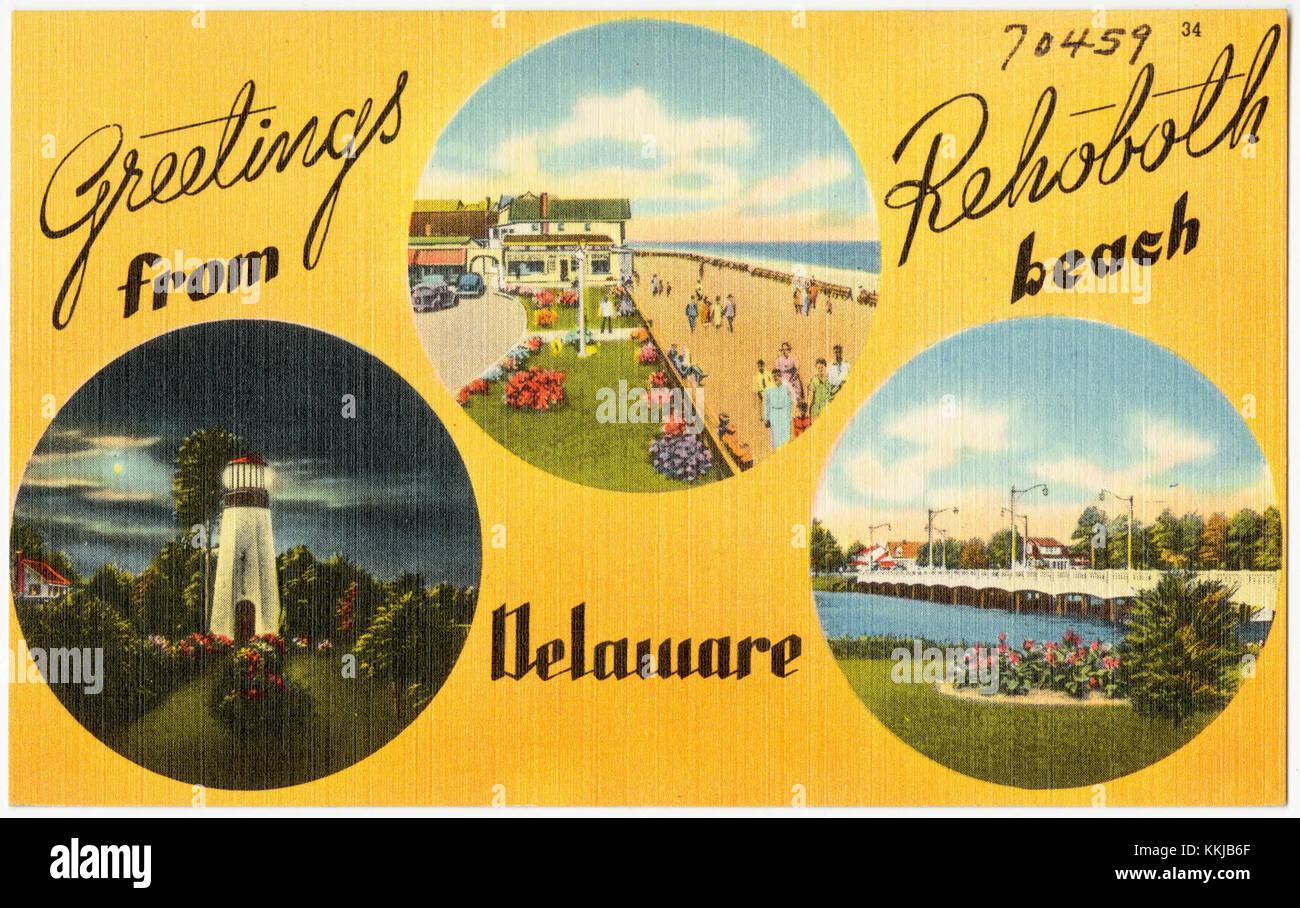 A vintage postcard from Rehoboth Beach, Delaware, capturing a classic ...