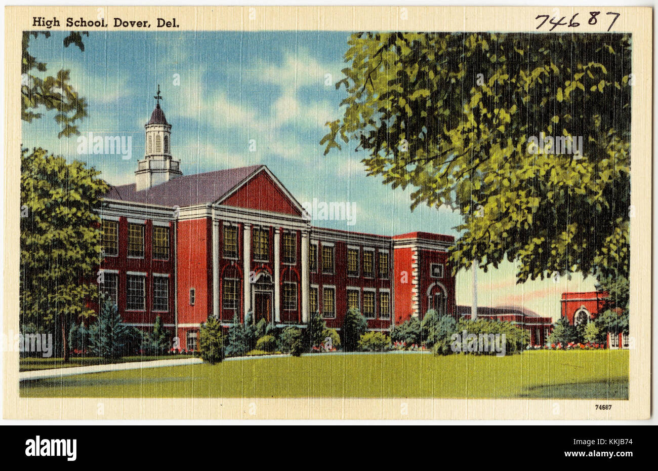 A high school in Dover, Delaware, shown in a historical photograph ...