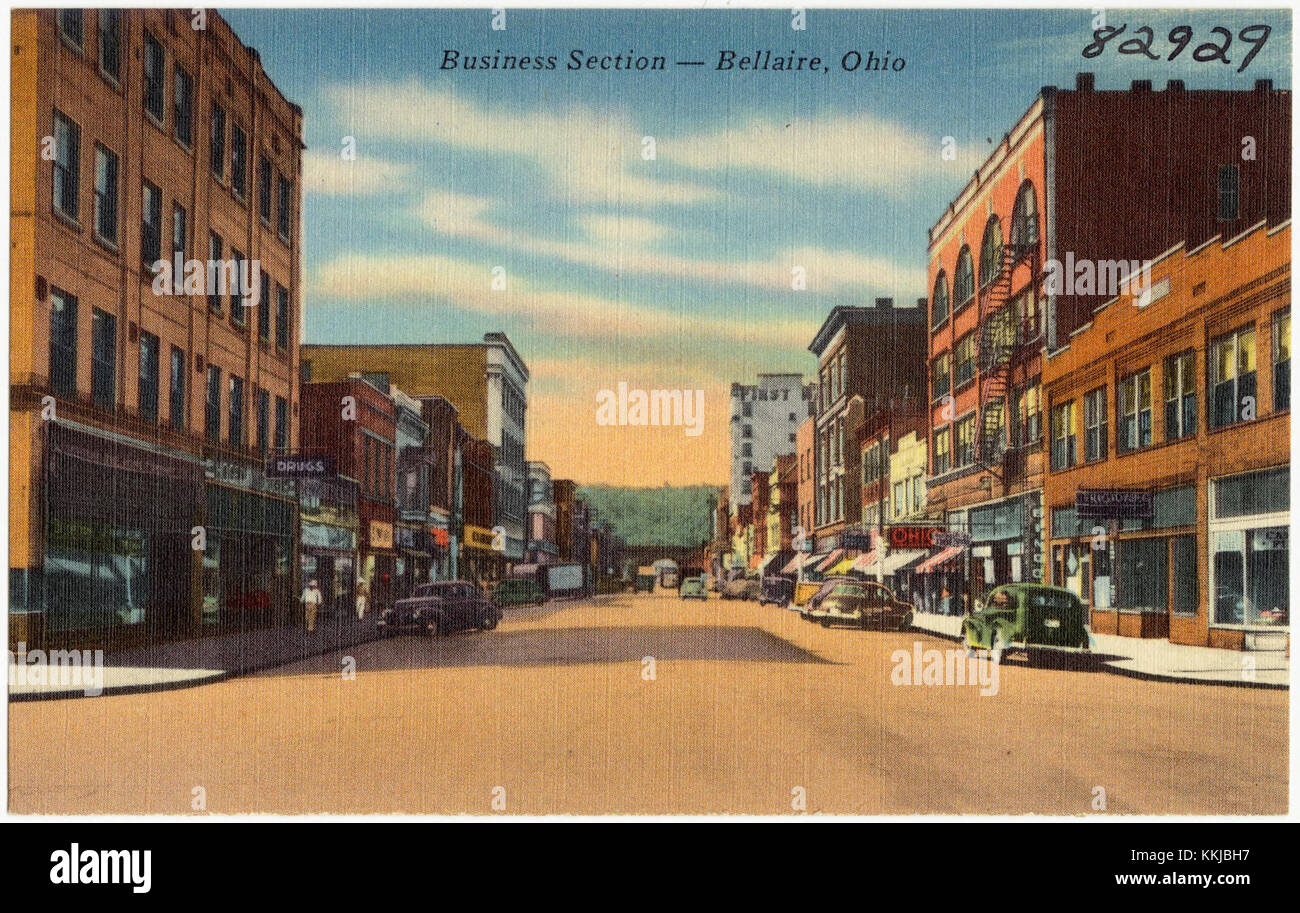 A photograph showcasing the business district of Bellaire, Ohio ...